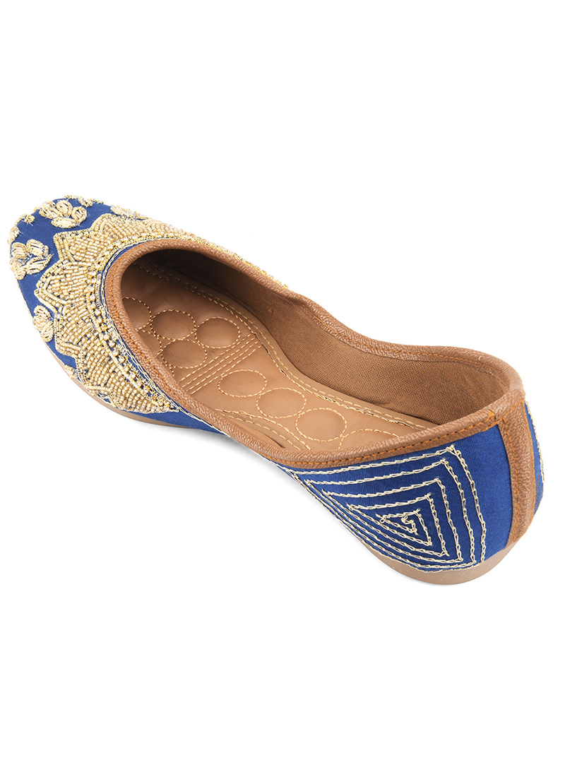 Shop Navy Blue Zardosi Hand Embroidered With Stone Work Juti in UK ...