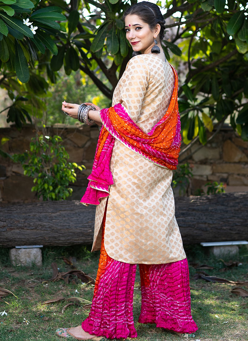 Buy Off White Banarasi Jacquard Palazzo Suit Festive Wear Online at ...