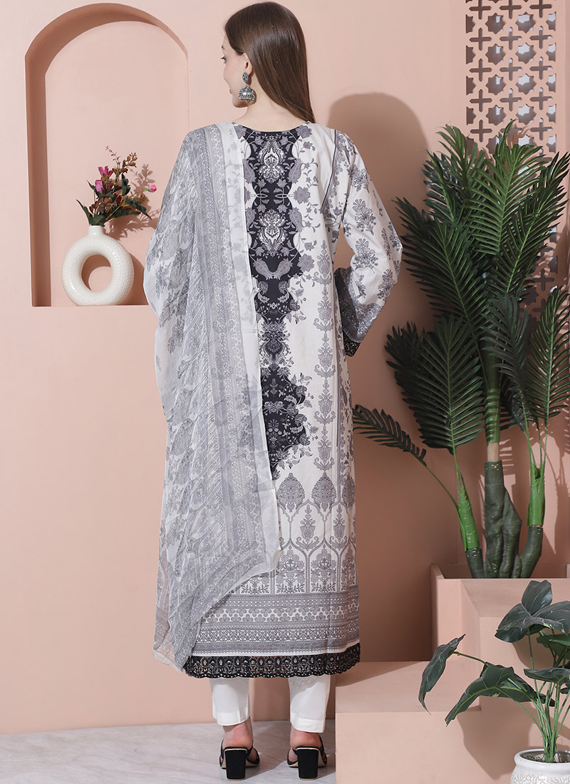 Buy Off White Cotton Printed Straight Pant Suit With Dupatta After Six ...