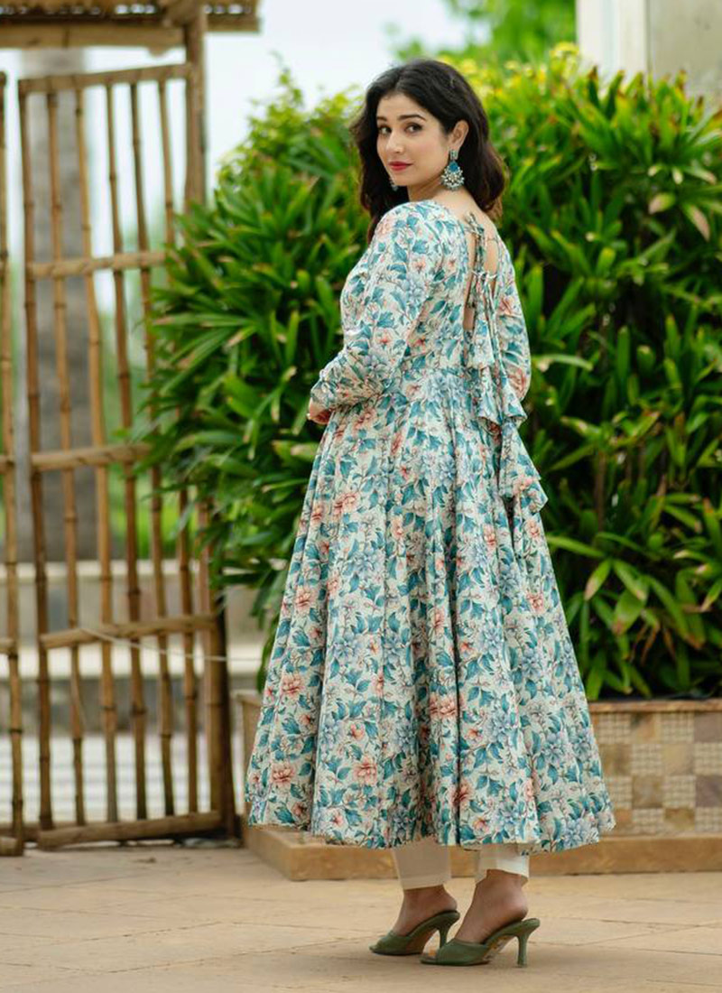 Shop Off White Muslin Georgette Floral Digital Print Anarkali Suit ...