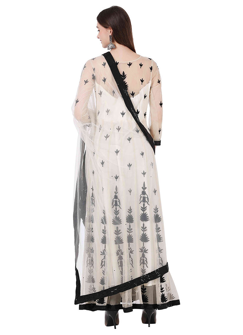 Shop Off White Net Embroidery Anarkali Suit Party Wear Online at Best ...