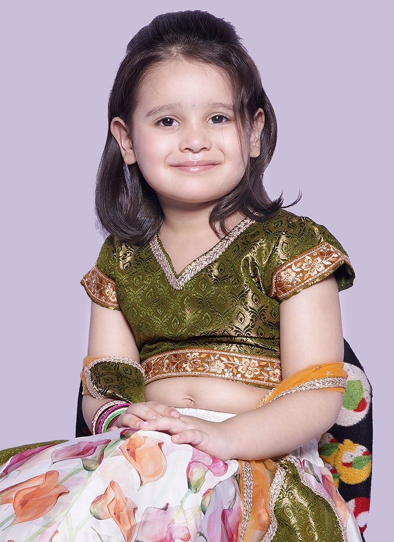 Buy Indian Ethnic Clothing - Off White kids Kids Girls Lehengas
