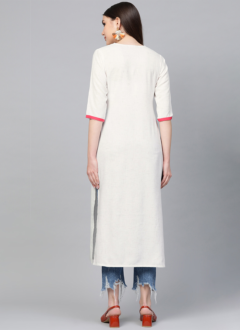 Buy Off White Rayon Knee Length Kurti Work Wear Online at Best Price ...