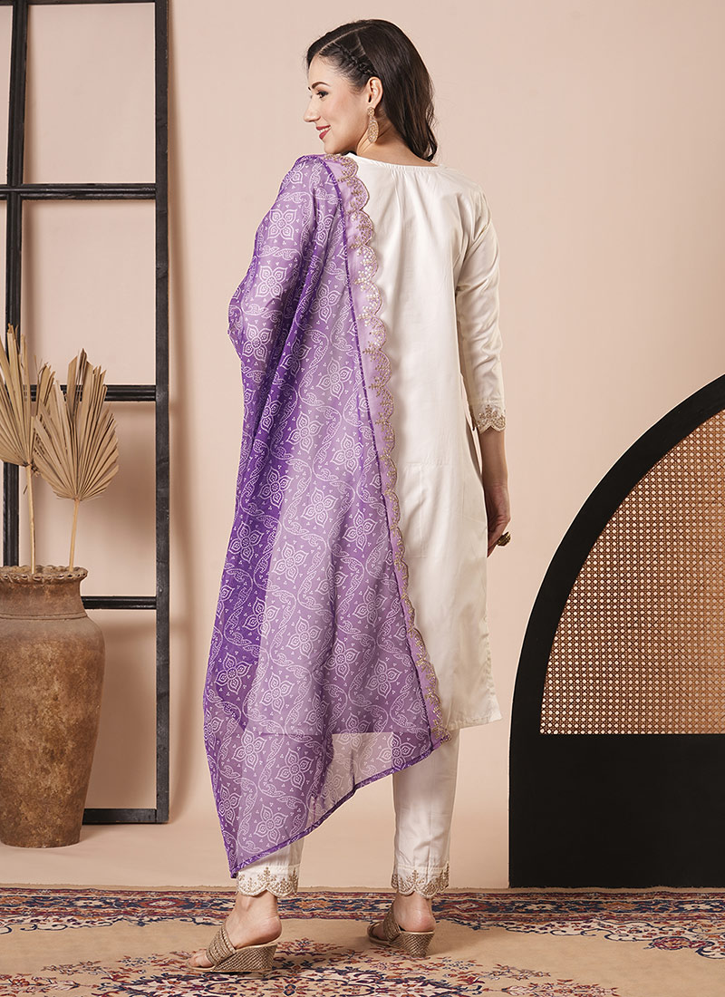 Buy Off White Roman Silk Embroidered Straight Pant Suit With Printed ...