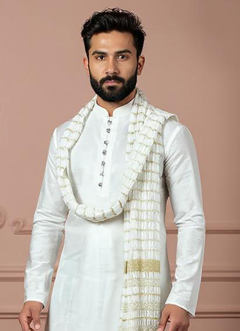 Buy Designer Off White Kurta Pyjamas For Men Online
