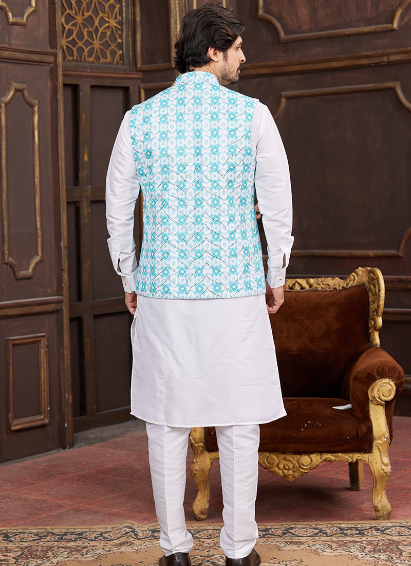 Buy Off White Silk Sequins Digital Print Bandi Set Festive Wear Online ...