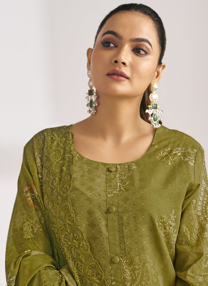 Shop Olive Lawn Cotton Digital Print Straight Pant Suit After Six Wear ...
