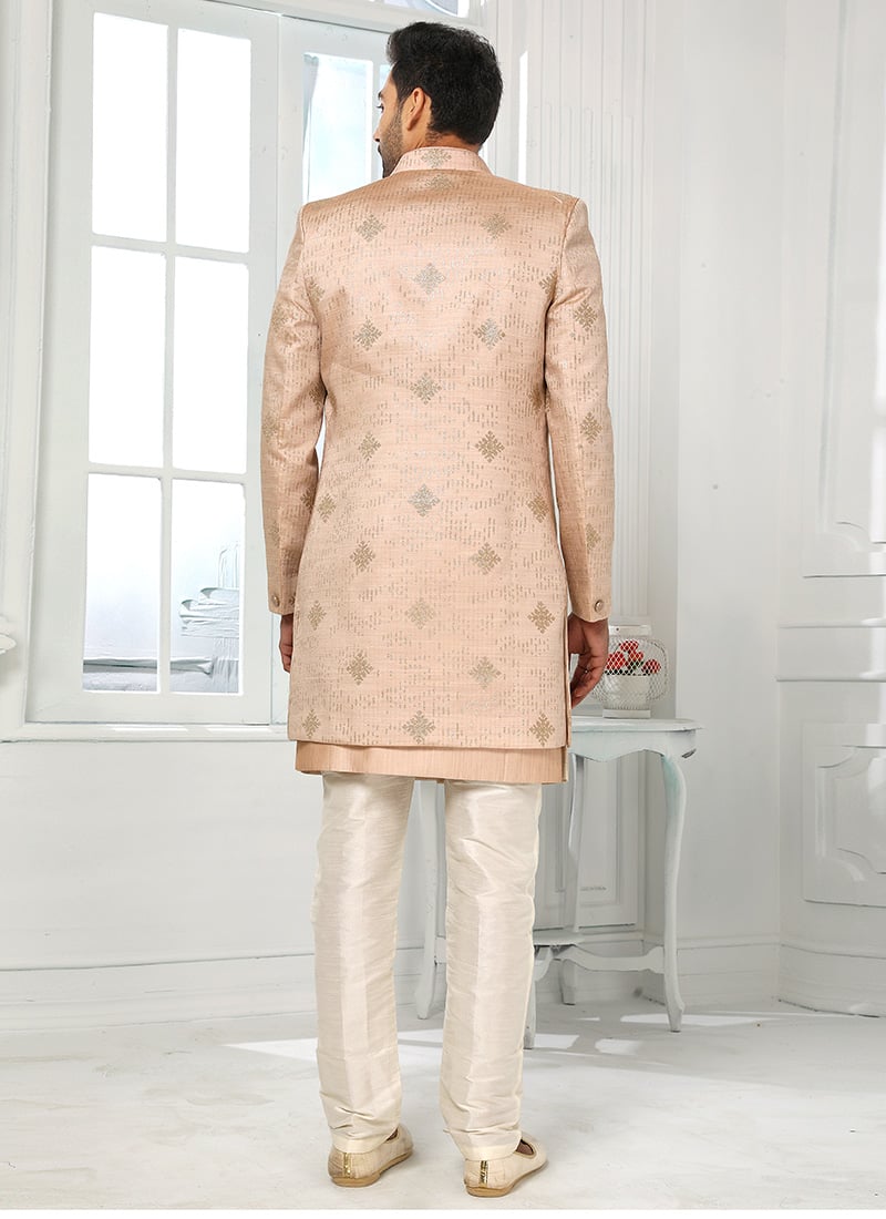Buy Onion Pink Art silk Jacquard Classic Sherwani Party Wear Online at ...
