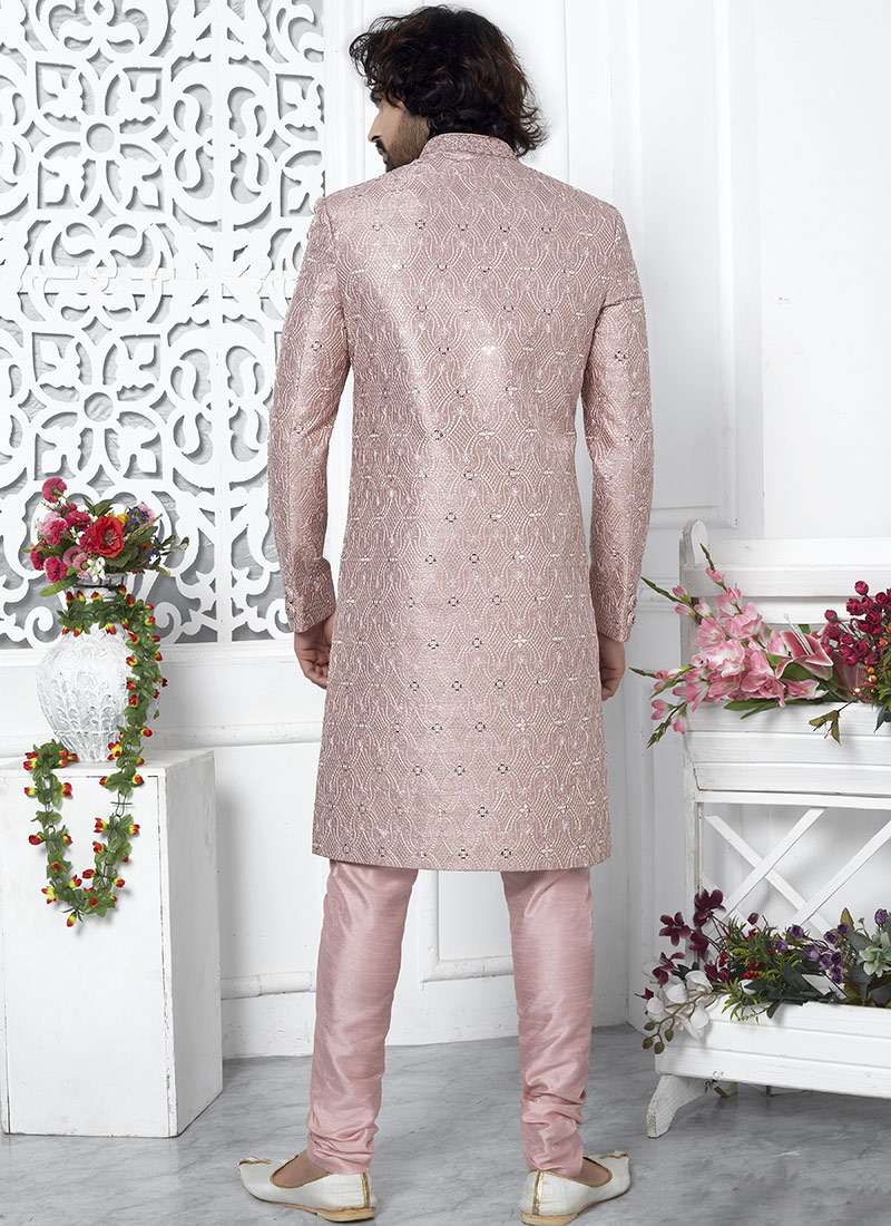 Buy Onion Pink Embroidered Silk Classic Sherwani Party Wear Online at ...