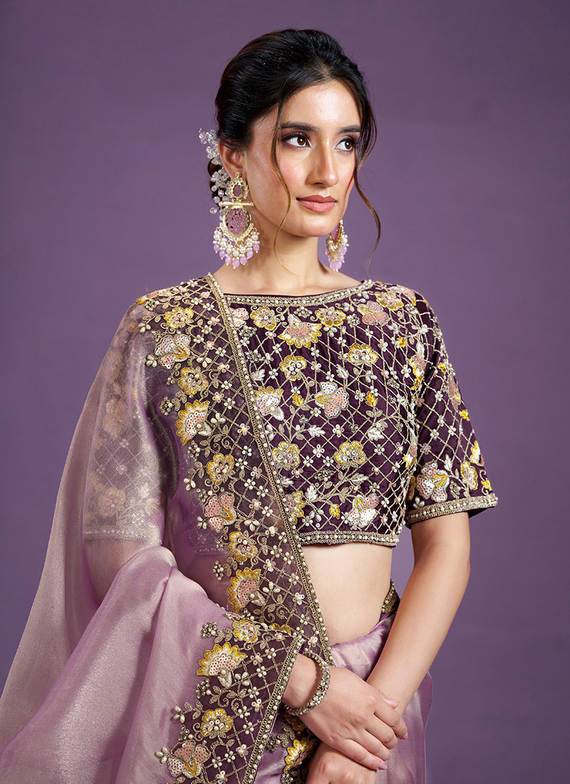 Shop Onion Pink Glass Tissue Embroidered Stone And Beads Sequins Hand ...