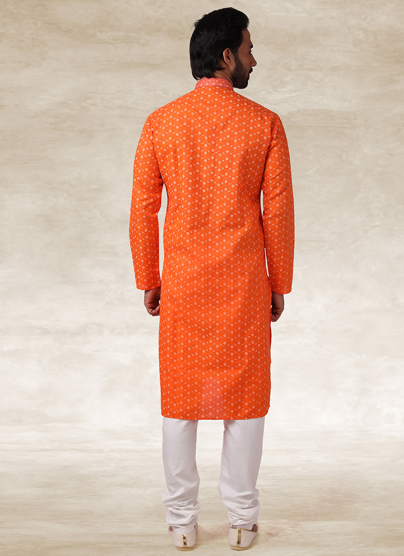 Buy Orange Color Kurta Pyjamas For Men Online Collection