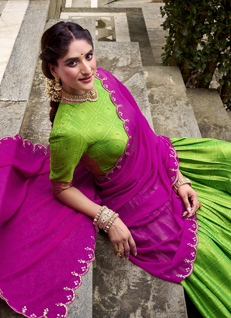 Shop Parrot Green Poly Cotton Jacquard Sequin Lehenga Festive Wear in ...