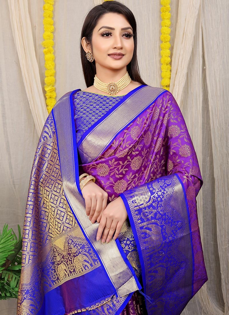 Violet Sarees: Buy Latest Designer Violet Sarees Collection