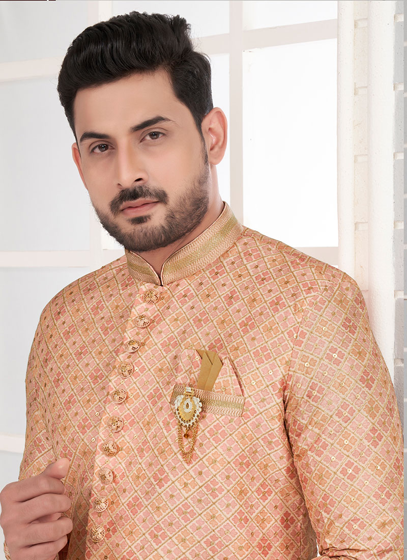Buy Peach Color Sherwanis | Online Peach Colour Sherwanis | Designer ...