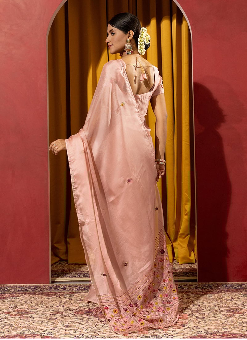 Shop Elegant Peach Sarees Online Collection at Cbazaar