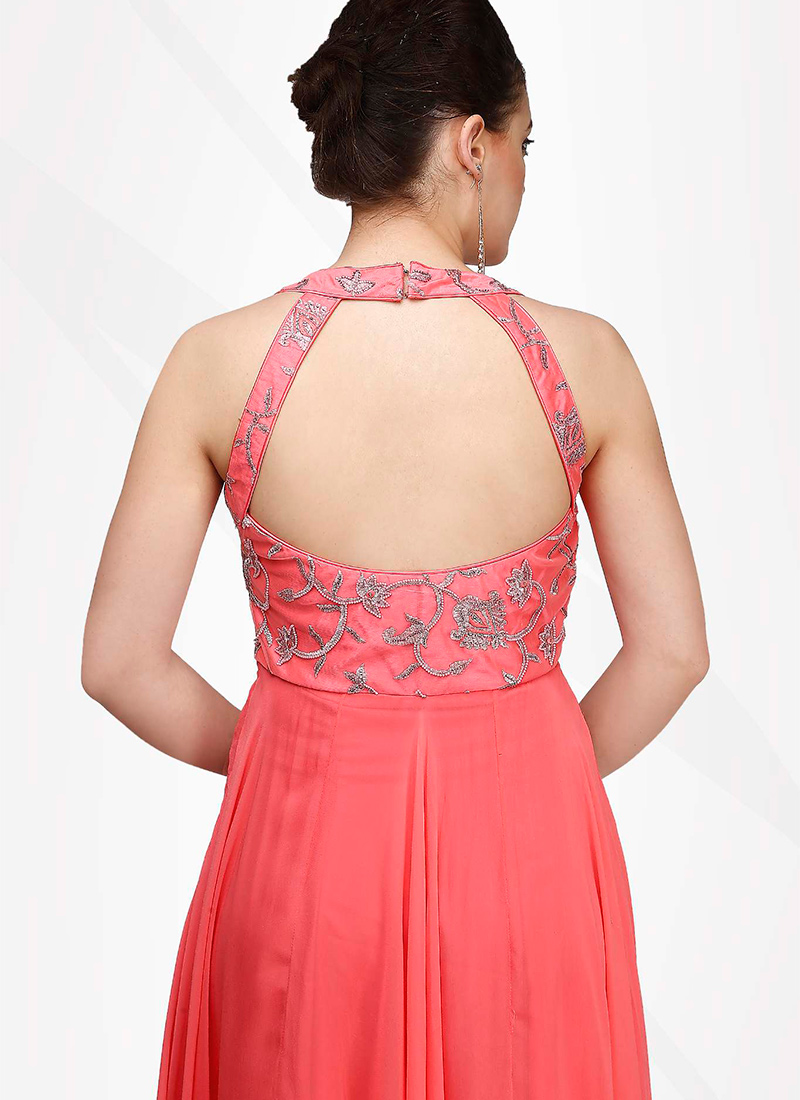 Shop Peach Georgette Designer Anarkali Suit Party Wear Online at Best ...