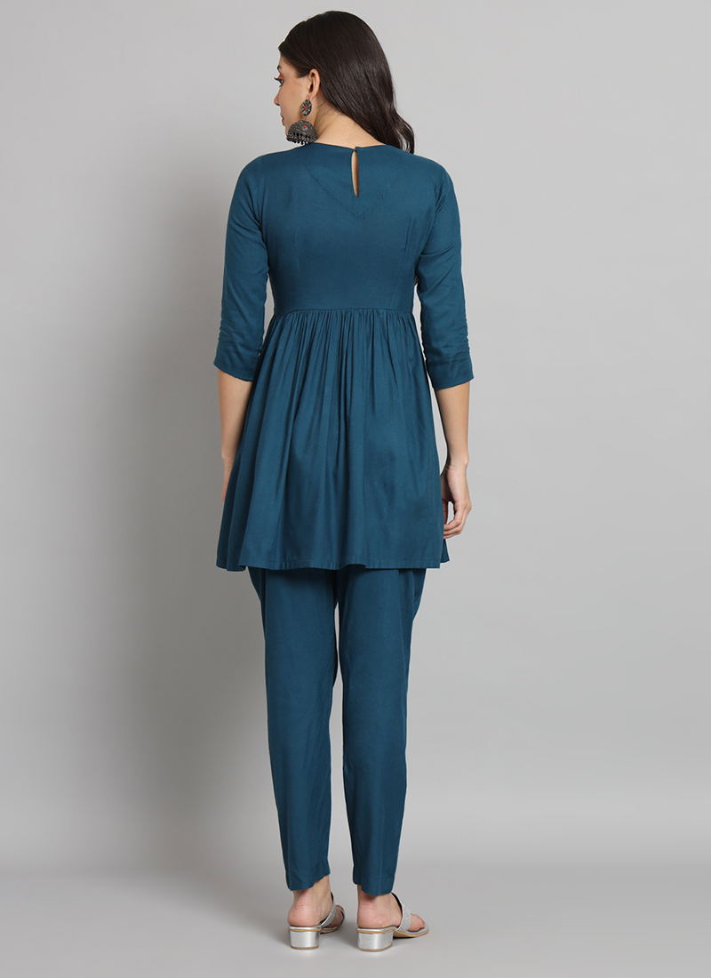 Buy Peacock Blue Blended Cotton Co ord Set After Six Wear Online at ...