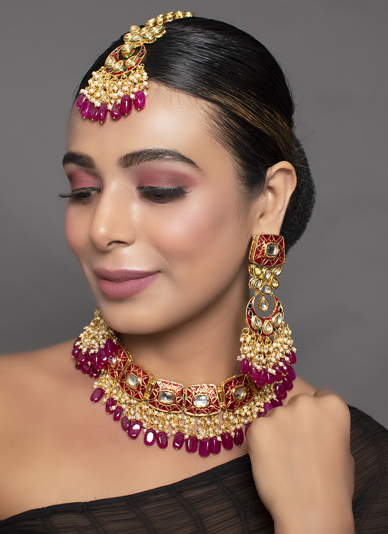 Buy Pink Designer Necklace Set Party Wear Online at Best Price | Cbazaar