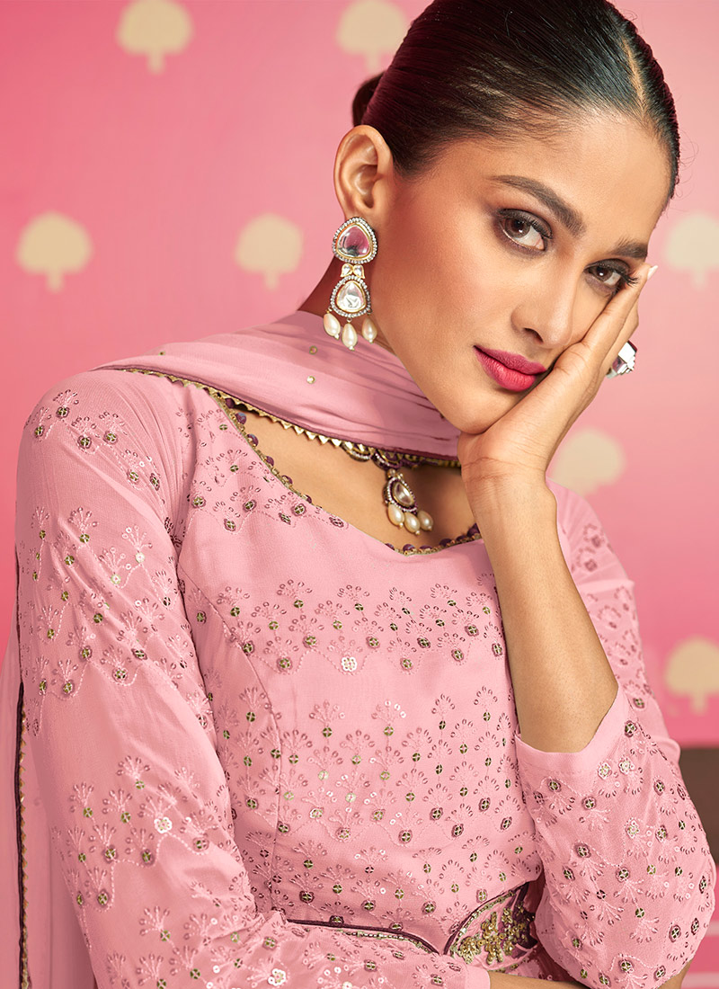 Buy Pink Faux Georgette Embroidered Anarkali Suit Party Wear Online at ...