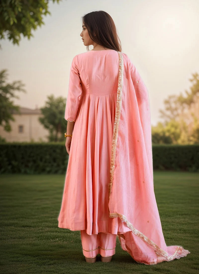 Shop Pink Modal Silk Moti Hand Embroidered Anarkali Suit Festive Wear ...