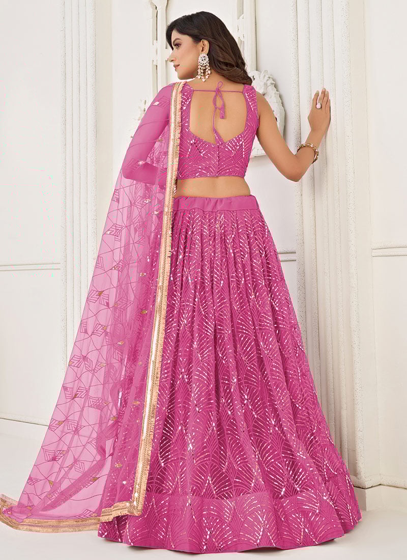 Shop Pink Net Embroidered Sequins Stunning Lehenga Wedding Wear Online ...