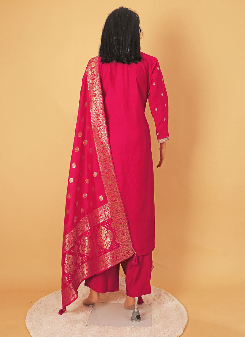 Shop Pink Roman Silk Banarasi Embroidered Sequins Straight Pant Suit ...