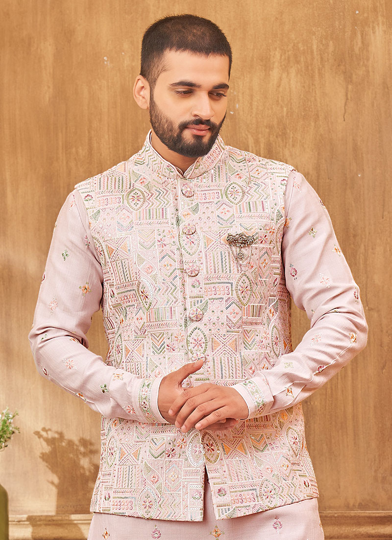 Shop Pink Silk Embroidered Bandi Set Festive Wear in UK - Cbazaar