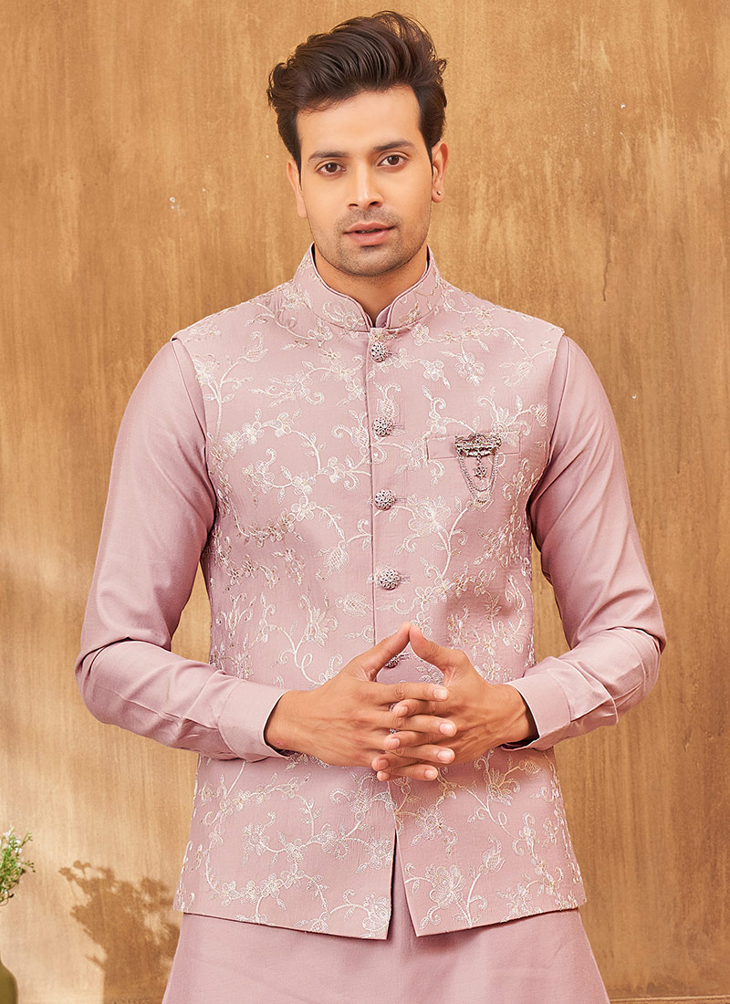 Shop Pink Silk Embroidered Bandi Set Festive Wear in UK - Cbazaar