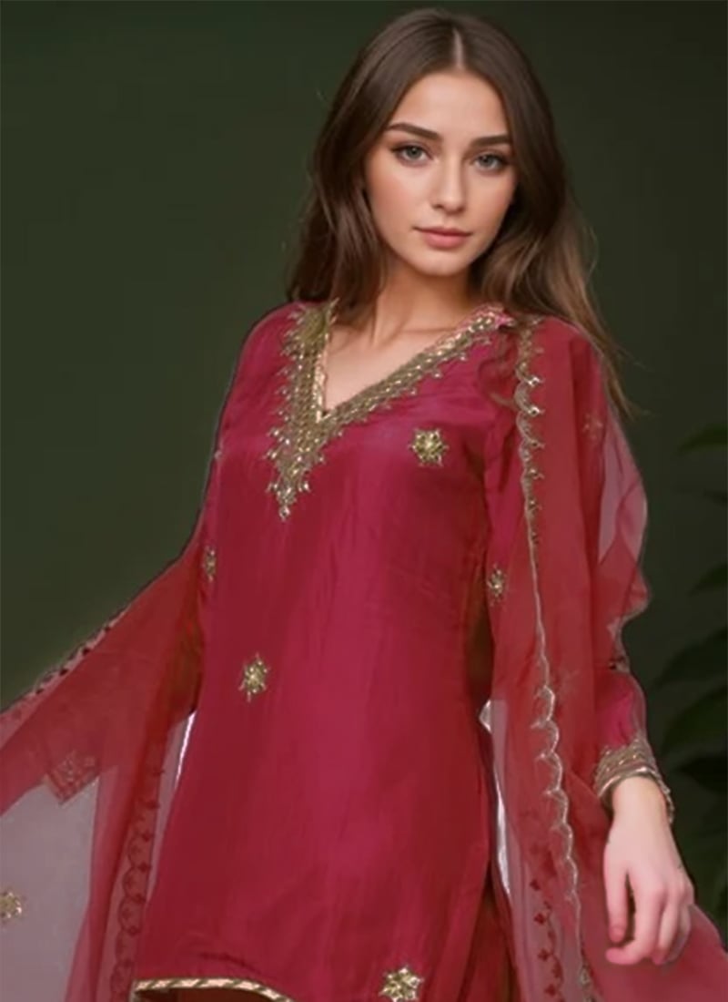 Shop Pink Silk Zari And Beads Hand Embroidered Stunning Sharara Suit ...