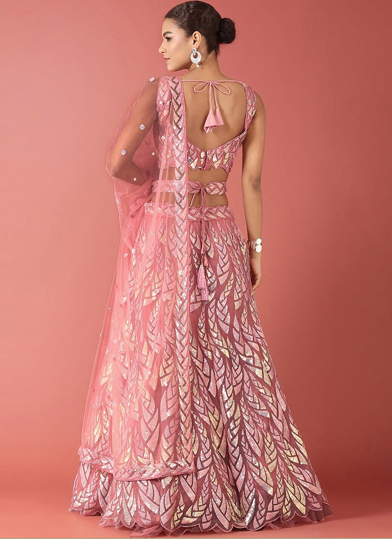 Buy Pink Soft Net Embroidered Sequins Stunning Lehenga Wedding Wear ...