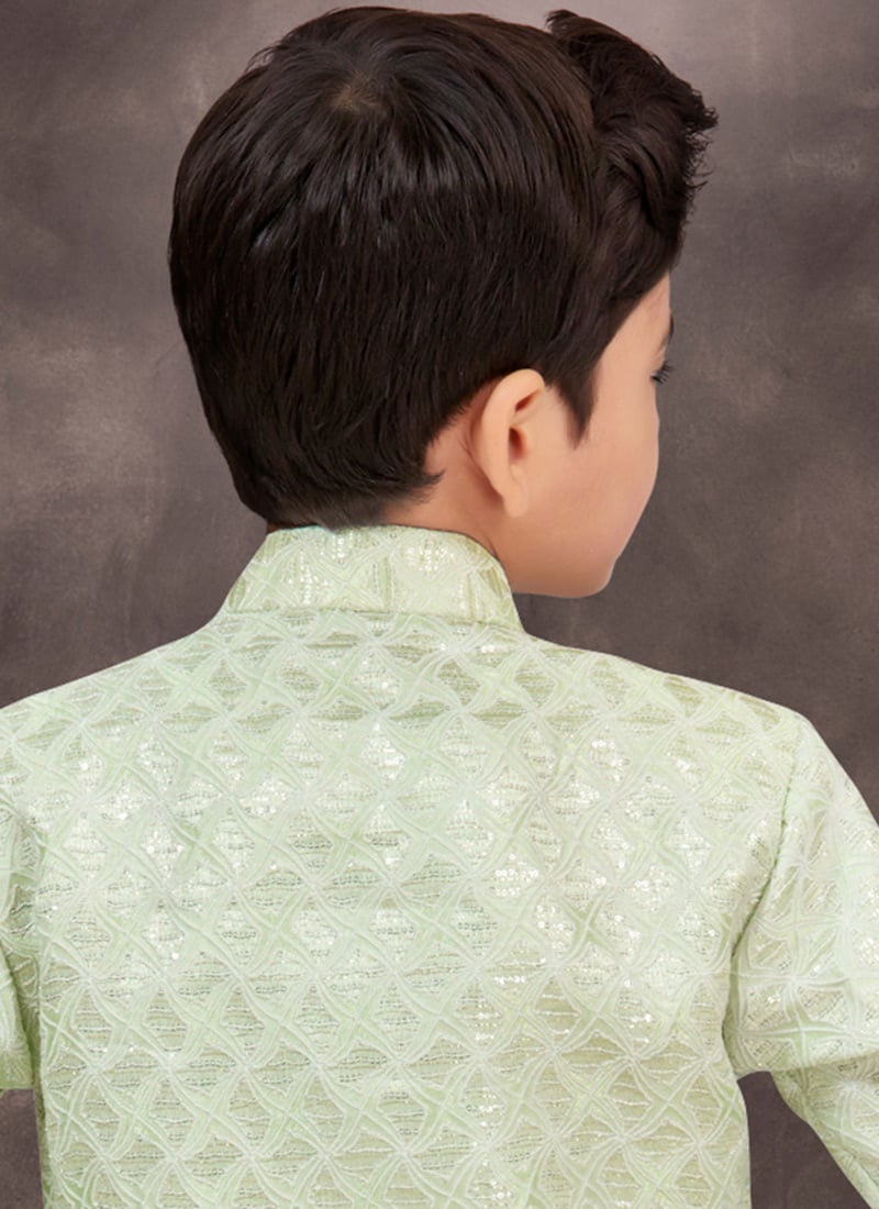 Shop Pista Green Kasak Zari Jacquard Banarasi Silk Sequins Kids Boys ...