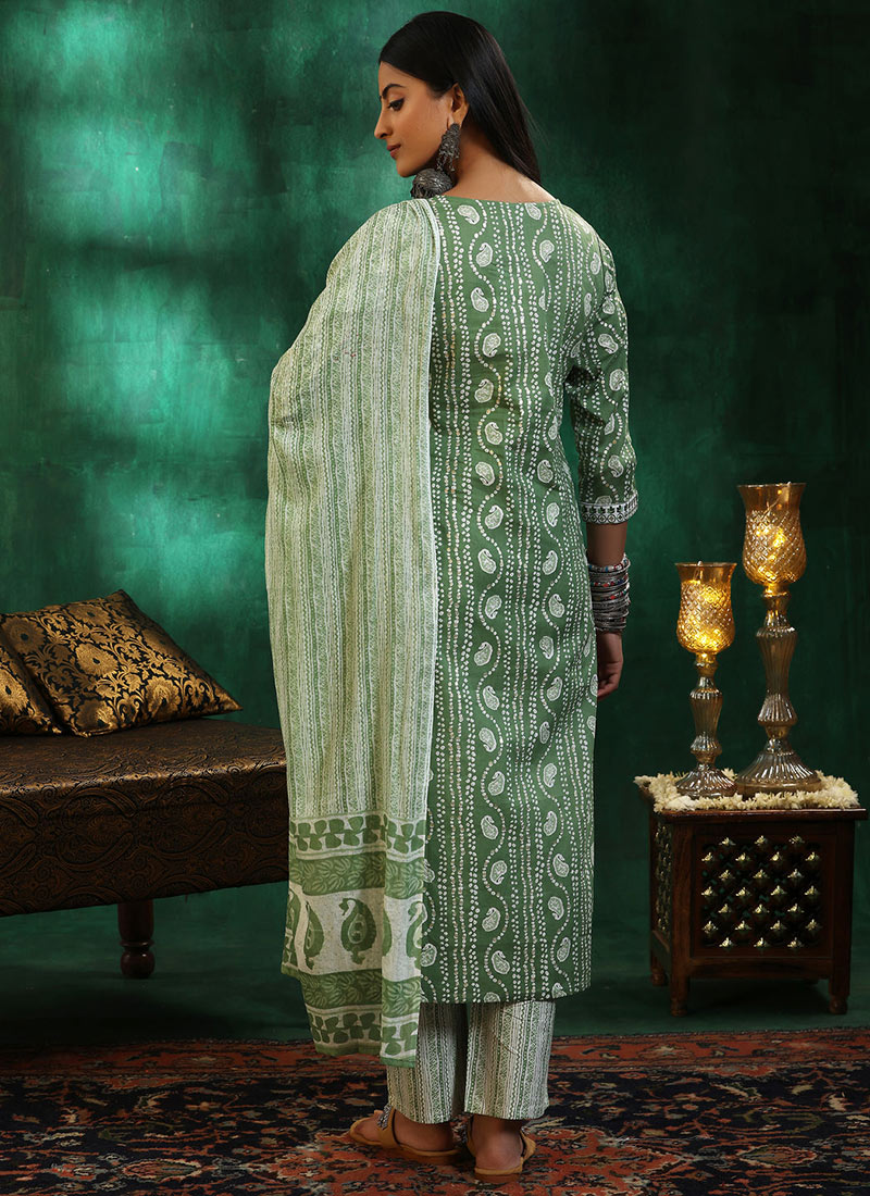 Buy Pista Green Silk Printed Straight Pant Suit After Six Wear Online ...