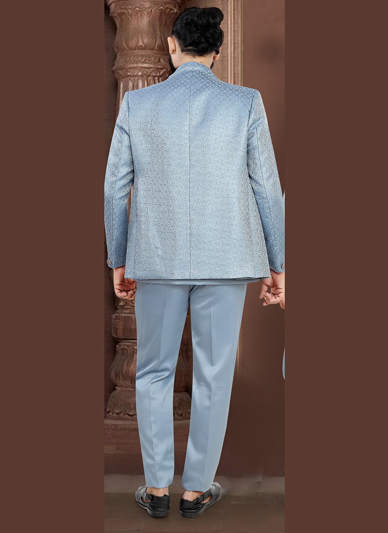 Shop Powder Blue Terry Rayon Zari Two Piece Suit Wedding Wear in India ...