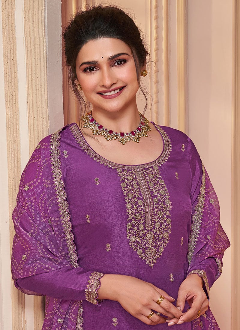 Buy Prachi Desai Lavender Georgette Embroidered And Sequins Straight ...