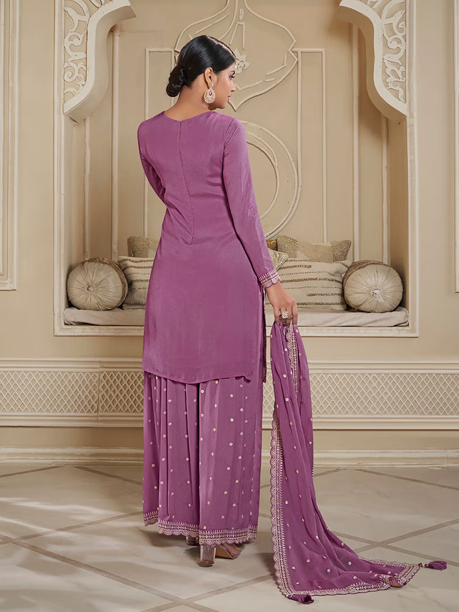 Shop Prachi Desai Radiates Elegance in a Purple Chinon Embroidered ...