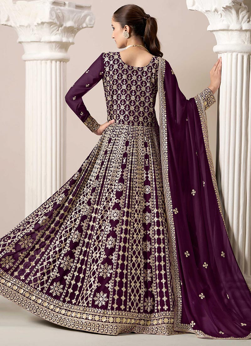 Shop Purple Faux Georgette Embroidered Anarkali Suit Festive Wear ...