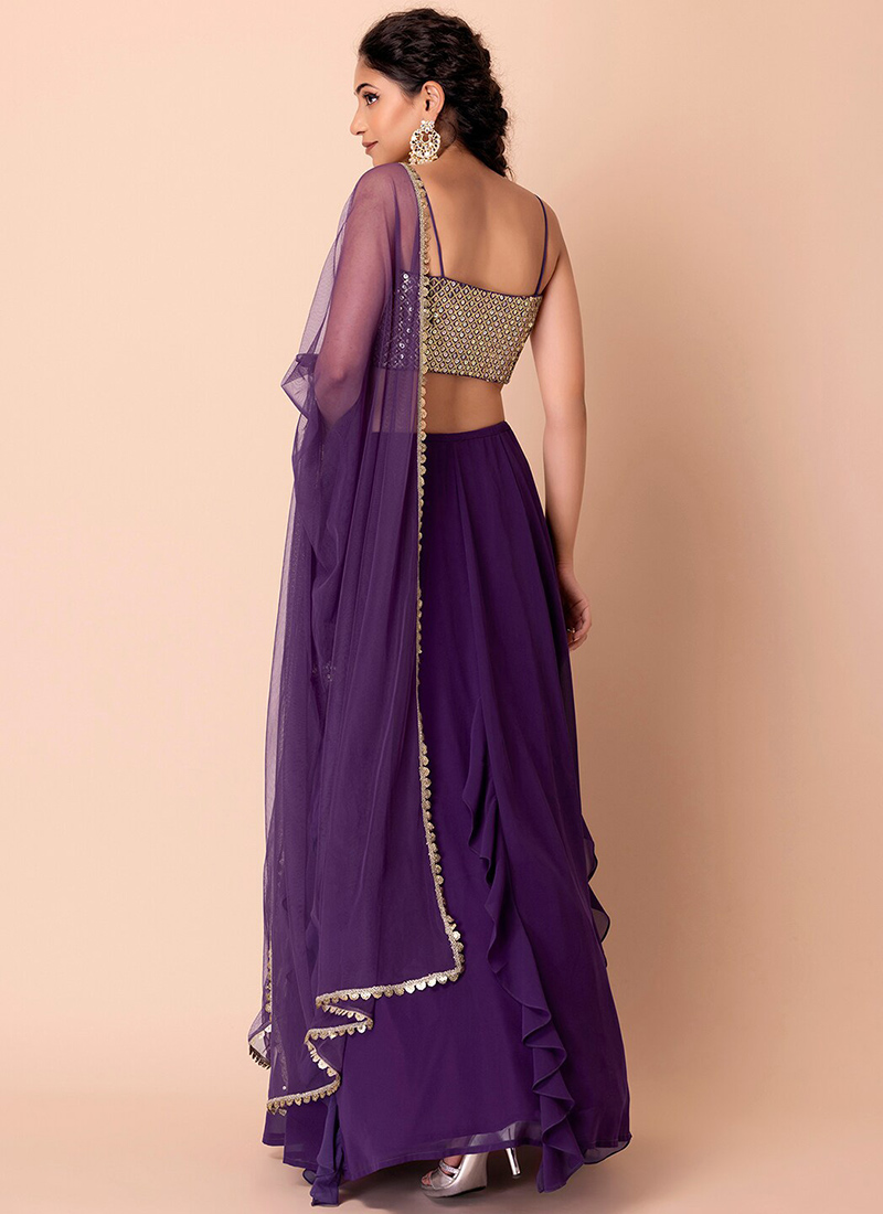 Buy Purple Faux Georgette Zari Embroidered Sequins Lehenga Festive Wear ...