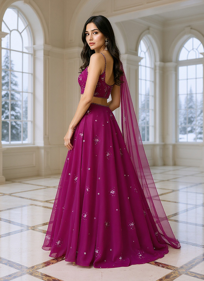 Shop Purple Georgette Sequins Hand Embroidered Sequins Lehenga Wedding ...