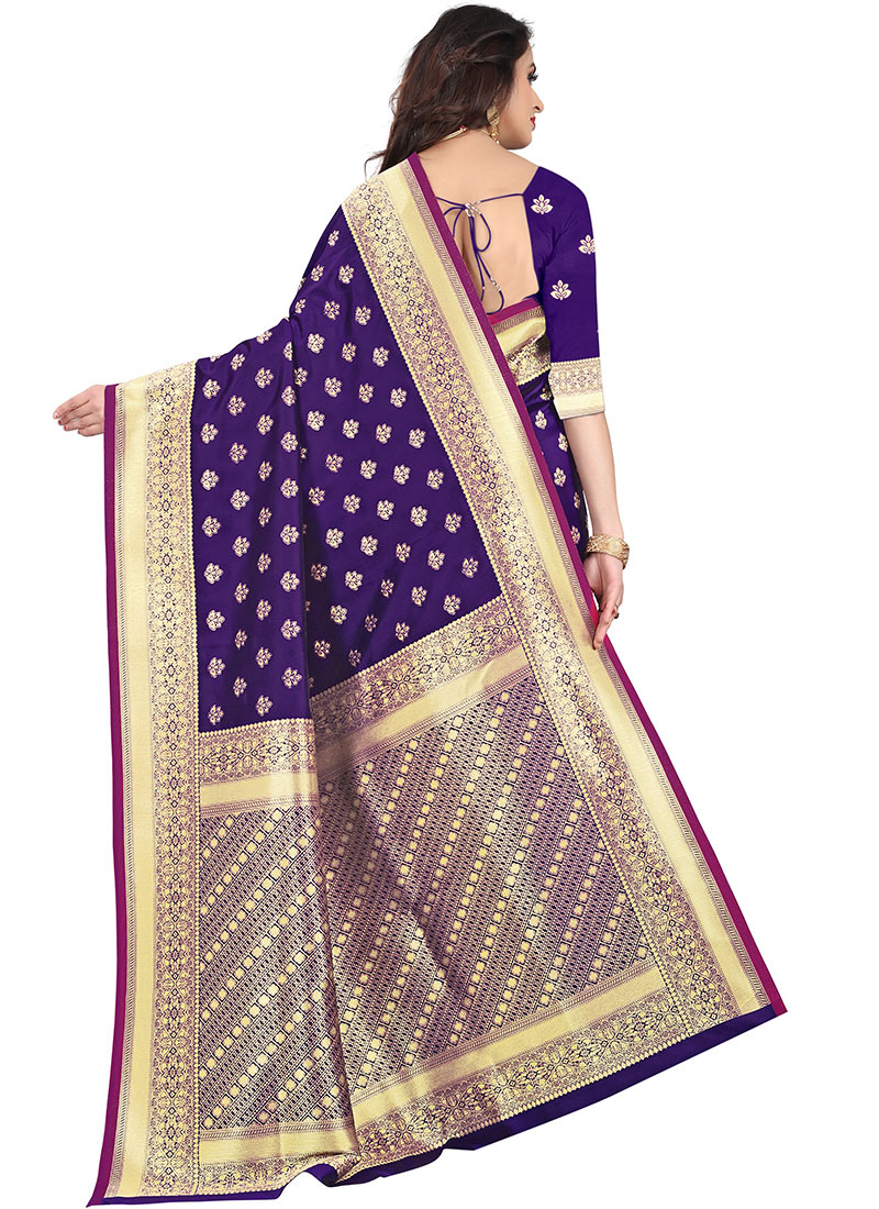 Buy Purple Lichi Silk Machine Zari Work Saree Festive Wear Online at ...
