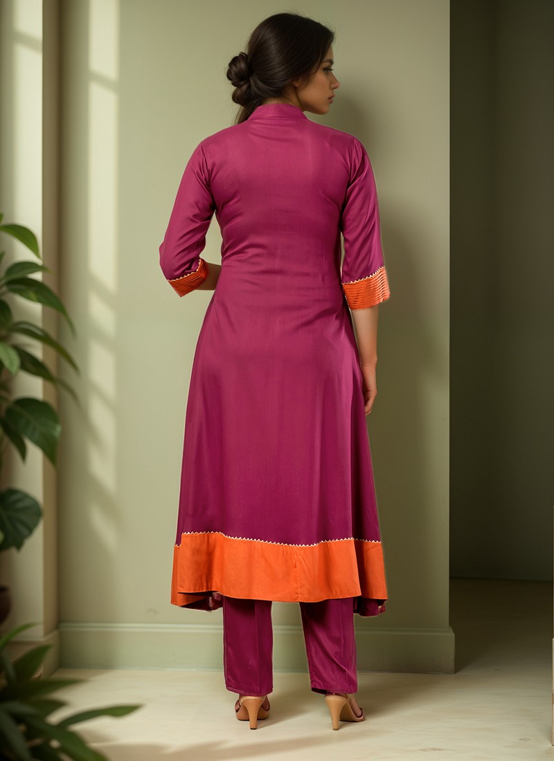 Shop Purple Rayon A Line Straight Pant Suit After Six Wear in India ...