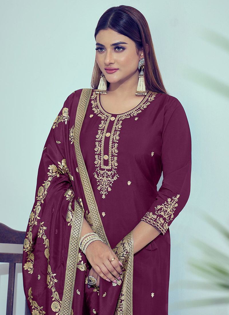 Shop Purple Roman Silk Banarasi Embroidered Sequins Straight Pant Suit ...