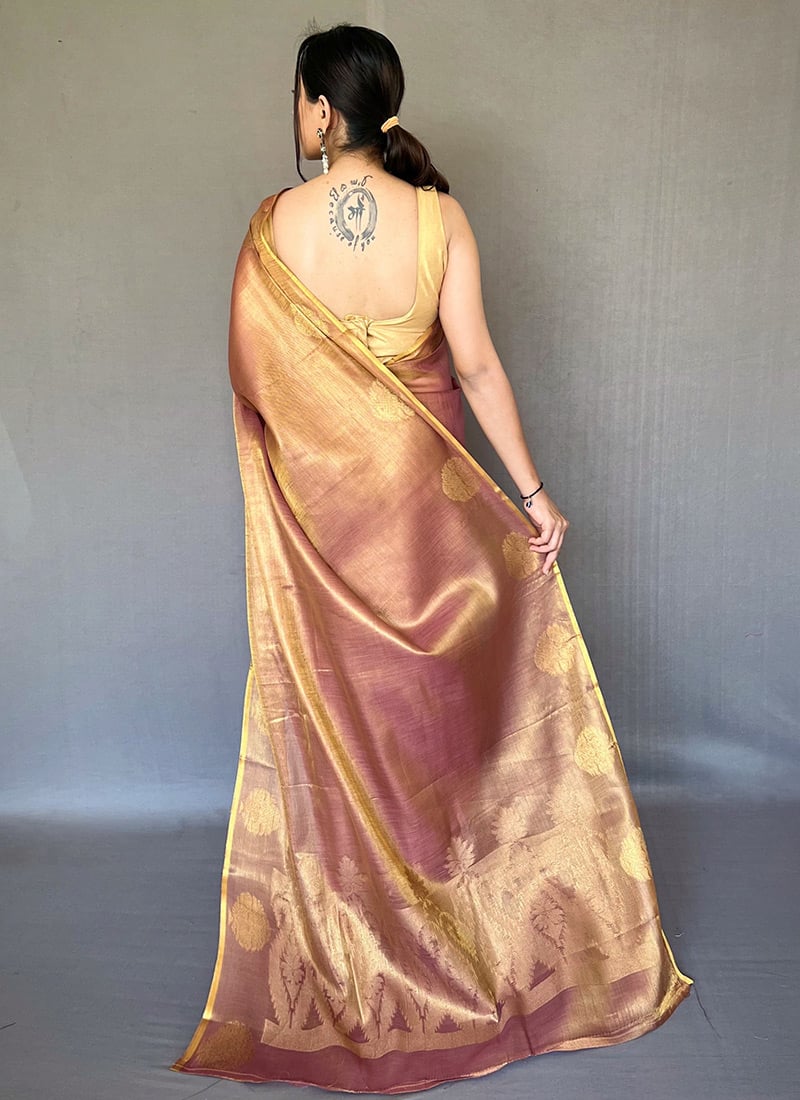 Buy Purple Tissue Silk Jacquard Zari Woven Work Saree Festive Wear ...