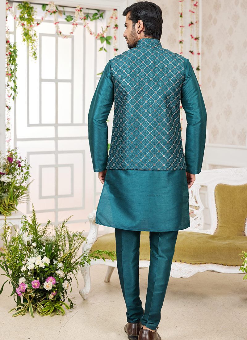 Buy Rama Green Banarasi Silk Embroidered Bandi Set Wedding Wear Online ...