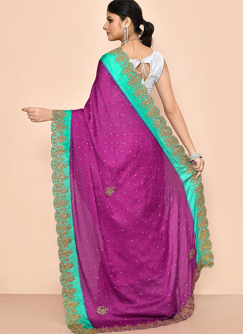 Hand Embroidered Sarees | Zardosi Sarees | Zari Stone work sarees