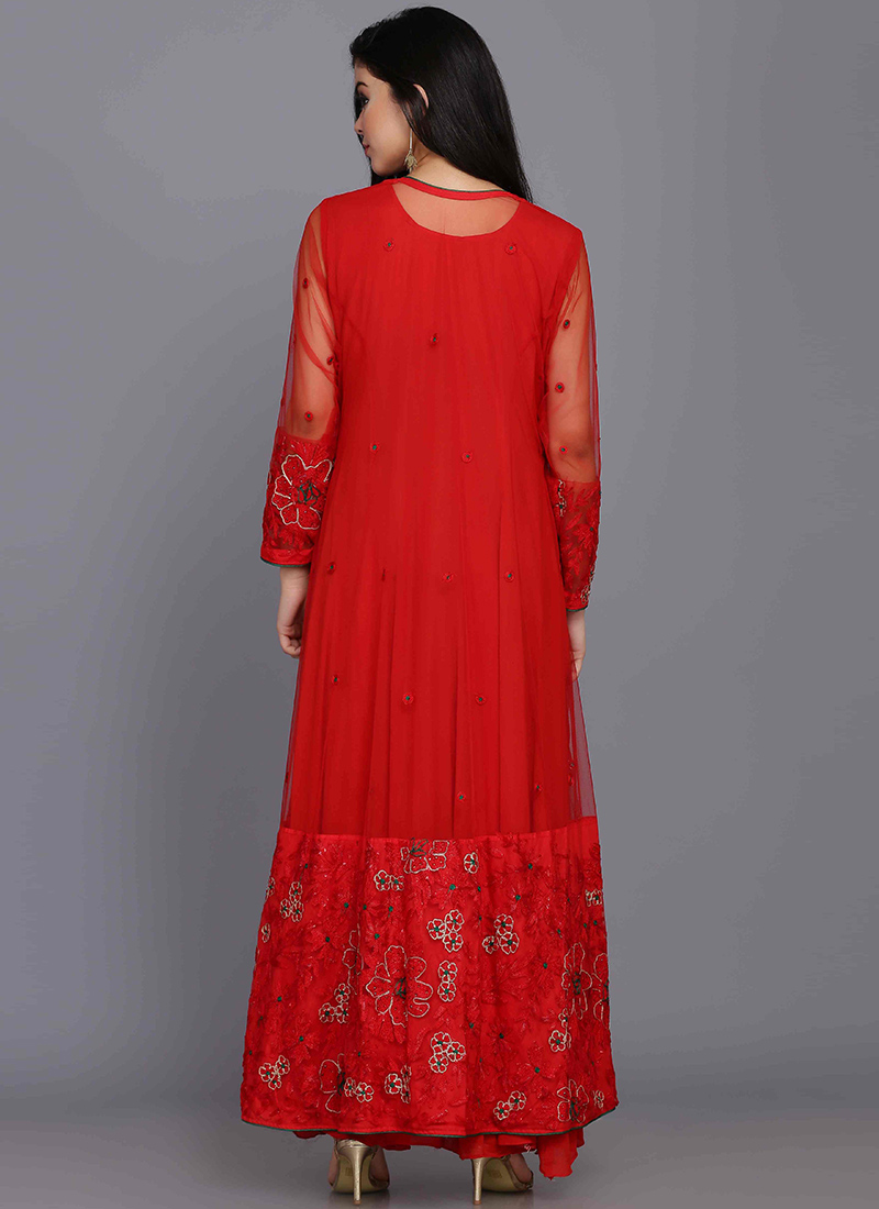 Buy Red Crepe Anarkali Suit Party Wear Online at Best Price | Cbazaar