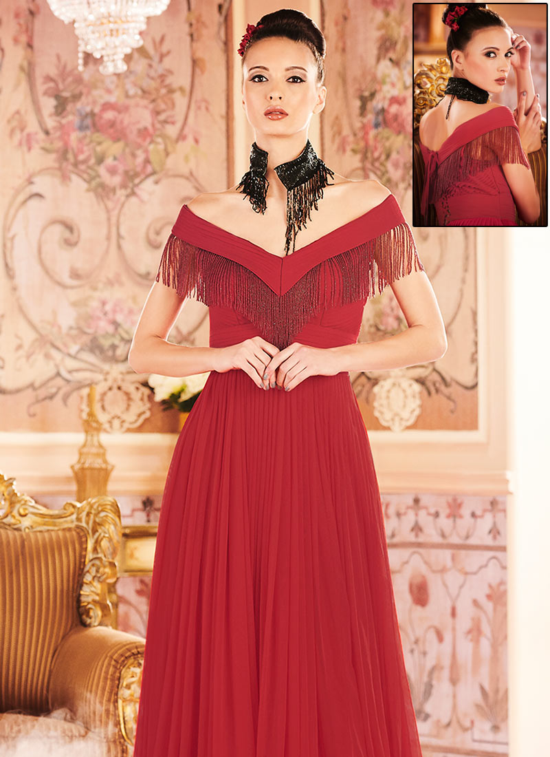 Buy Red Georgette Anarkali Gown Party Wear Online at Best Price | Cbazaar