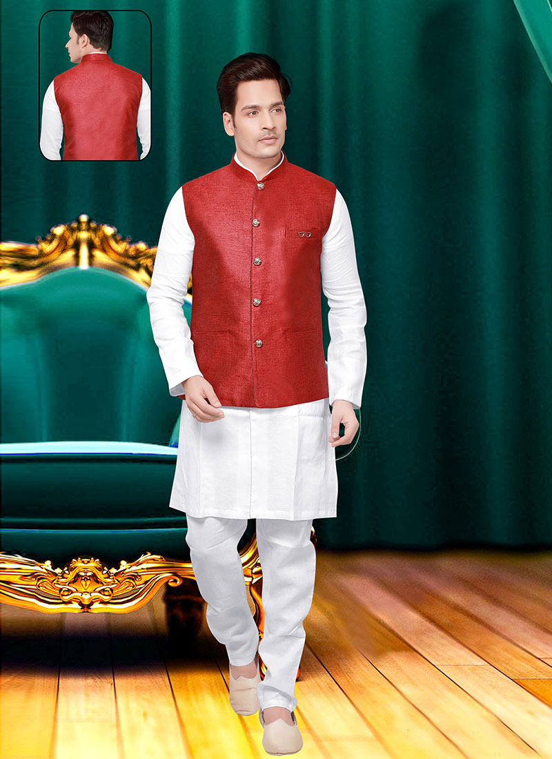 Shop Red Jute Nehru Jacket Online at Best Price | Cbazaar