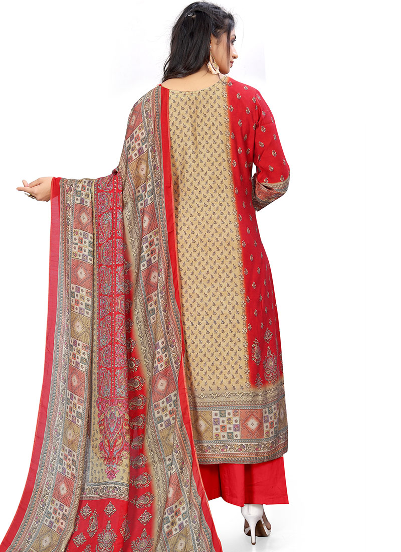 Buy Red Muslin Resham and Zari Palazzo Suit After Six Wear Online at ...