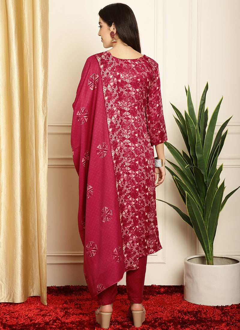 Shop Red Pashmina Printed Straight Pant Suit Festive Wear Online at ...