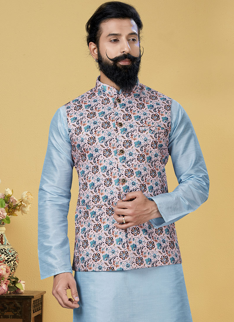 Shop Rose Pink Dupion Silk Printed Bandi Set Party Wear Online at Best ...